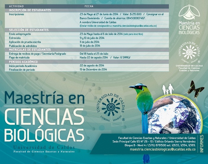 Estudie en U. de Caldas Maestría en Ciencias Biológicas o ...